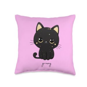 sarcastic designs black kitten go away throw pillow, 16x16, multicolor