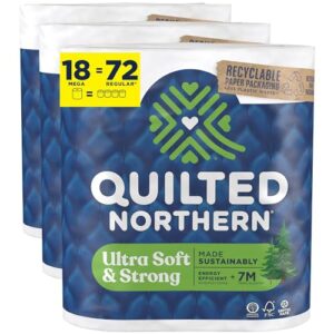 quilted northern ultra soft & strong toilet paper, 18 mega rolls = 72 regular rolls, 5x stronger, premium soft toilet tissue with recyclable paper packaging