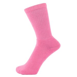 zakira finest combed cotton terry lined athletic sports crew socks for men, women, 6-9 (us), pink