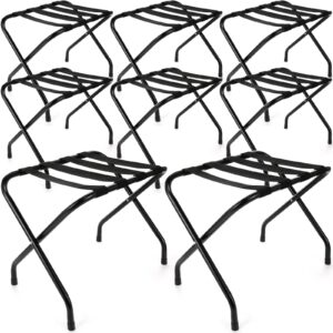 pelopy 8 pack luggage rack steel folding suitcase stand black luggage racks with nylon straps for home hotel bedroom closet guest room travel vacation motels supplies