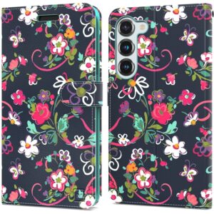 coveron pouch compitable with samsung galaxy s23 wallet case for women, rfid blocking flip folio stand vegan leather floral cover sleeve card slot for samsung galaxy s23 phone case - flower