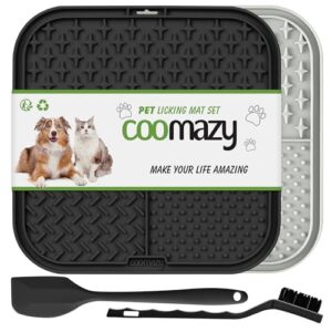 coomazy lick mat for dog and cat, slow feeder & non-slip design, boredom and anxiety reducer, suitable for yogurt, peanut butter and liver paste, bpa-free, non-toxic, black, 2-packs, l