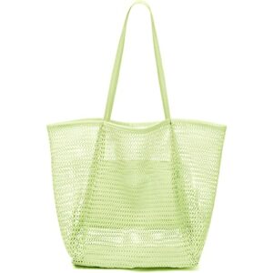 hatisan beach bag mesh tote bag, upgrade beach tote with phone pouch women mesh bag shoulder bag for beach travel vacation (green)