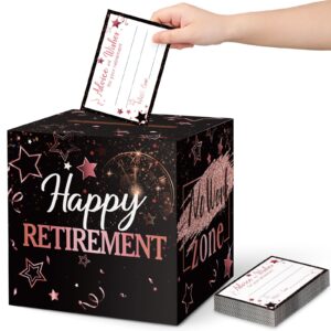 funrous 51 pcs retirement card box happy retirement party decorations well wishes and advice card for women men going away party favors(rose gold and black)