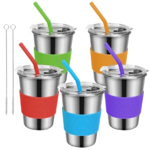 yummy sam 5 pack kids cups with silicone straws and lids 12oz stainless steel water drinking bottle with non-slip heat insulation half sleeves for children adult school outdoor home use