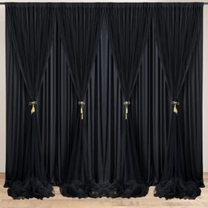 20ft×10ft black tulle backdrop curtains for parties 4 panels 5ft×10ft dual layer black tulle drapes for backdrop curtains for baby party birthday wedding home decor