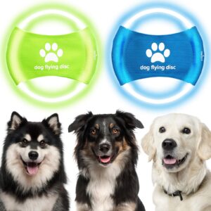 zzyhsyxl 7 inch light up dog flying discs, 2 pack outside dog toys with 3 light-emitting modes, dog flying ring toys for physical exercise, outdoor sports - green blue