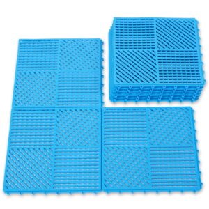 wiiiw 9 pack interlocking rubber floor tiles soft non-slip outdoor shower mat with drainage holes for slippery areas, 12"×12" blue