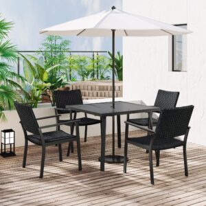 quarte patio 5-piece dining table furniture set,outdoor pe wicker conversation set with umbrella hole and 4 dining chairs,for porch lawn garden backyard poolside