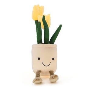 religes succulents plush toy, cute stuffed potted plants plush doll, gifts toy for kids boys (tulip - yellow)