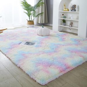 medeunk 8x10 area rugs rainbow super soft fluffy upgrade sponge non-slip no shedding for living room bedroom girls/boys room dorm playroom