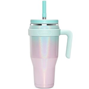 zenbo 40 oz glitter tumbler with handle, screw on lid and straw | stainless steel insulated mug tumbler, keeps drinks cold up to 34 hours, fit in car cup holder, sweat-proof body, dishwasher safe