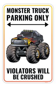 venicor monster truck sign - 9 x 14 inches - aluminum - monster truck room decor for boys - monster truck birthday party supplies jam stickers wall decals decorations