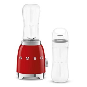 smeg 50's retro style personal blender with backlit knob and two 600 ml bpa free bottles pbf01rdus red