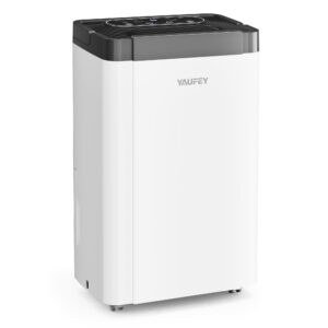 yaufey 60 pints dehumidifier for home and basement cover spaces up to 5,000 sq. ft, quiet moisture remove intelligent humidity control with drain hose and 0.79 gallons water tank