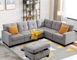 asunflower modular sectional sofa with storage ottman 6 seater modular couch furniture set for living room velvet corner sectional couch for home & office, small spaces, grey