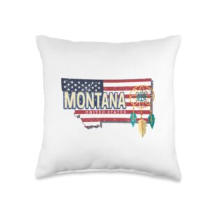 montana united states retro state map vintage usa souvenir throw pillow, 16x16, multicolor