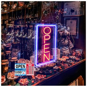 open signs for business,neon open sign led,16.5"x 9",with open/closed bussiness hour sign set,light for bar coffee salon store window,12v/2a adapter with on/off switch (blue/red vertical)