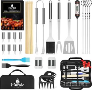 morole grill accessories, premium 75pcs stainless steel grill tools with spatula, grill tongs and cleaning brush, durable grill set for outdoors camping and bbq, ideal bbq accessories gift set for dad