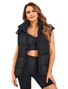 aisongyuan women's puffer detachable hooded vest quilted lightweight padded gilet jacket zip up warm outerwear(black,m)