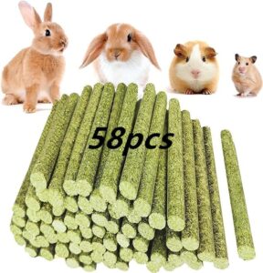 grembeb rabbit toys,timothy hay stick for guinea pig toy bunny chew toys for teeth grinding hamster alfalfa bite treat rabbit molar food snack for pet rat chinchilla squirrel gerbil-58pcs