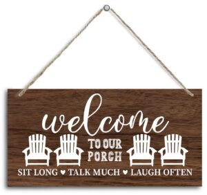 welcome to our porch wood decor sign, hanging printed wooden plaque decor, rustic home decor sign, modern farmhouse wall decor, rustic farmhouse wall decor for porch decor sign 12x6 inch