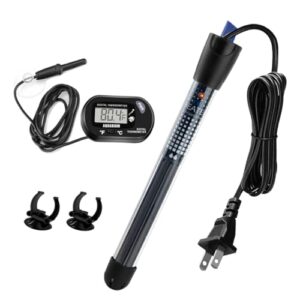 domica 100w submersible aquarium heater, adjustable fish tank heater, suction cups and free thermometer suitable for marine saltwater and freshwater