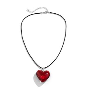 yuraoer y2k red heart necklace for women - chunky glass puffy red heart choker necklace y2k aesthetic grunge jewelry gifts (red glass)