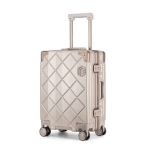 somago carry on luggage with spinner wheels 20in lightweight suitcase built in tsa aluminum frame pc hardside rolling suitcases travel case (titanium gold)