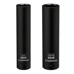 casoman 2pcs 1/2-inch drive extra deep socket- 3/4" & 15/16", cr-mo, sae, 6-point, extra long