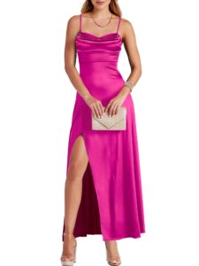 anrabess women formal satin spaghetti strap cowl neck bodycon slit prom cocktail maxi dress evening party rose x-large