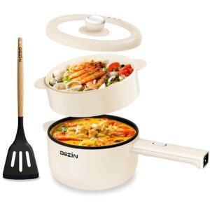 dezin electric cooker, 2l non-stick sauté pan, rapid noodles cooker, mini pot for steak, egg, fried rice, ramen, oatmeal, soup with power adjustment, college dorm room essential(egg rack included)