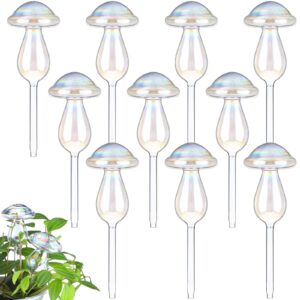 meekoo plant watering globes 10 pack iridescent rainbow clear glass planter insert plant watering devices for indoor outdoor(mushroom)