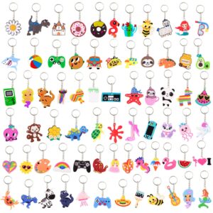 lecinc 70pcs video game party favors video game keychains for kids birthday school party dinosaur donut marine animal mermaid rainbow bulk keychains for birthday party supplies