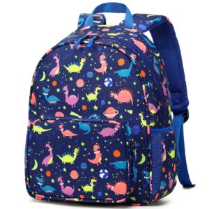 backpack toddler girl, 13.80" x 11.02" x 4.72" unicorn backpacks with adjustable padded shoulder straps for age 3-6 (dark blue dinosaur)