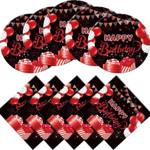 red and black birthday party tableware supplies set, 20 plates and 20 napkins, red birthday party confetti sprinkles happy birthday party decorations for men women