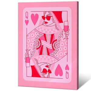 hemolal pink queen of hearts poker aesthetic posters funny preppy playing card canvas wall art game room prints painting retro trendy modern wall decor for teen girl bedroom dorm 12x16in unframed