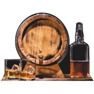 sp12690 oversized whiskey whisky bourbon scotch keg tap barrel bottle glass ice cardboard cutout standee standup