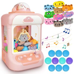 deao kids claw machine with music, mini vending machine with 20 plush toys,10 gashapons,mini claw machine crane game toys candy machine for 3+ kids girls boys