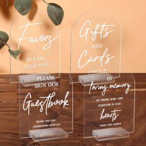 4pcs clear acrylic wedding signs for ceremony and reception, 5x7 inch modern wedding gift table sign, guest book sign, cards and gifts sign, favors please take one, wedding entrance signs with holder