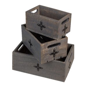 gocraft wooden crate decorative boxes | set of 3 various size nesting rustic stackable wood crates for display, decor | solid wood storage organizer box basket container bin with cut-out handles