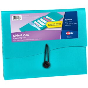 avery slide & view expanding file folder, 6 pockets, letter size, 1 aqua folder (73544)