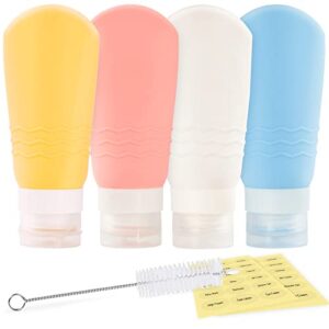 7 pcs travel bottles for toiletries, 3oz leak proof travel size toiletries, portable silicone travel bottles for toiletries, squeezable travel accessories kits for hotel gym travelling bathroom