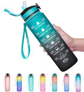 giotto 32oz large leakproof bpa free drinking water bottle with time marker and straw to ensure you drink enough water throughout the day for fitness and outdoor enthusiasts