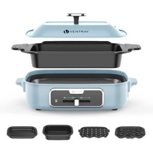 indoor electric grill appliance griddle party electric skillets set with 5 removable nonstick plates for grilling, hotpot, bbq, dessert,stir fry, paella pasta pot, all in one cooking machine