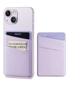 vulkit phone card holder slim elastic adhesive phone wallet credit card sleeves sticker for back of smartphone(lilac)