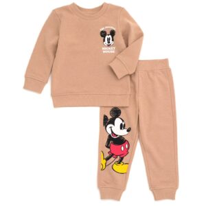 disney mickey mouse newborn baby boys fleece sweatshirt and pants set brown 6-9 months