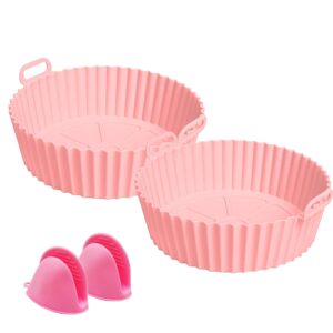 mava goods silicone air fryer basket liners, reusable air fryer silicone liners, pink airfryer silicone basket inserts for 3qt-5qt,reusable baking tray oven accessories, 2 pack pink