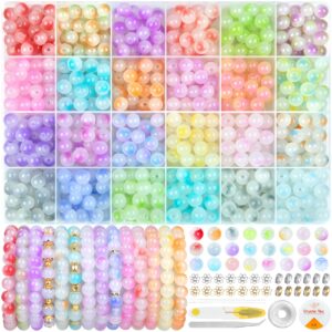 acerich 700pcs glass beads for jewelry making, 24 color 8mm glass crystal beads friendship bracelets making kit for diy earrings necklaces rings