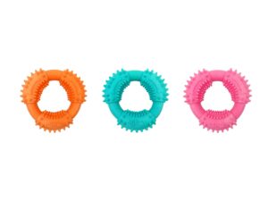 aspca puppy teething spikey ring chew toy, non-toxic tpr rubber for small to medium dogs - random color shipped